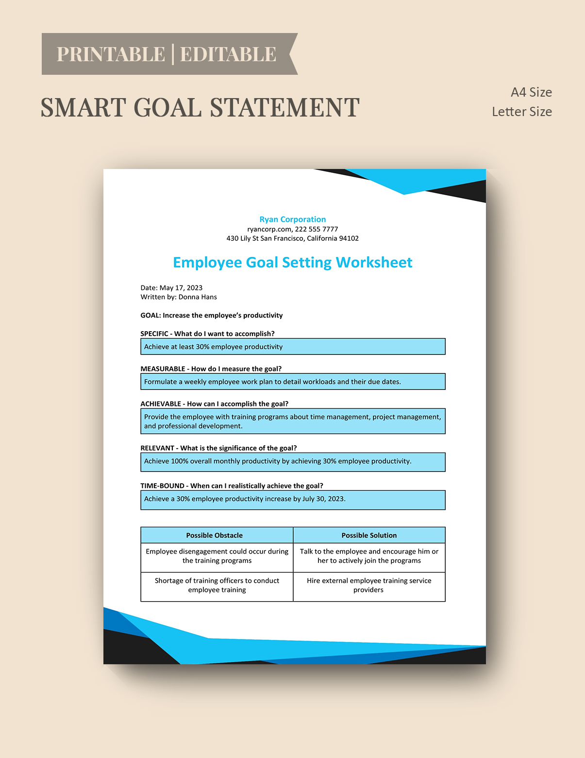 Employee Goal Setting Worksheet Template Download In Word Google 