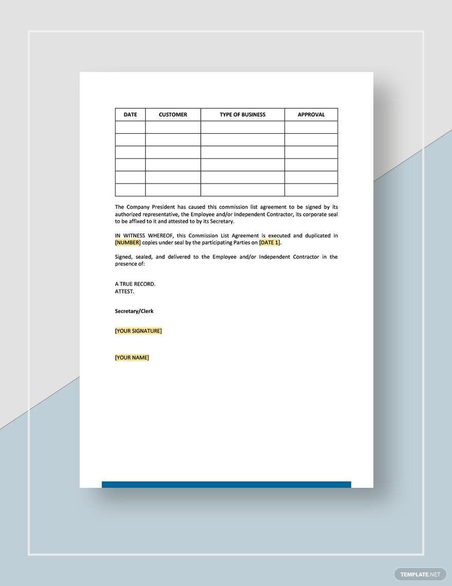Commission List Template Google Docs Word Outlook Apple Pages