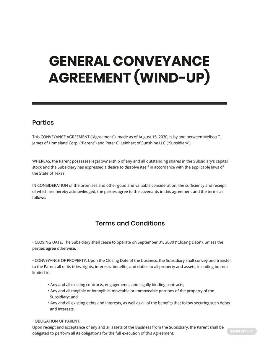 General Conveyance Agreement Wind-Up Template - Google Docs, Word ...