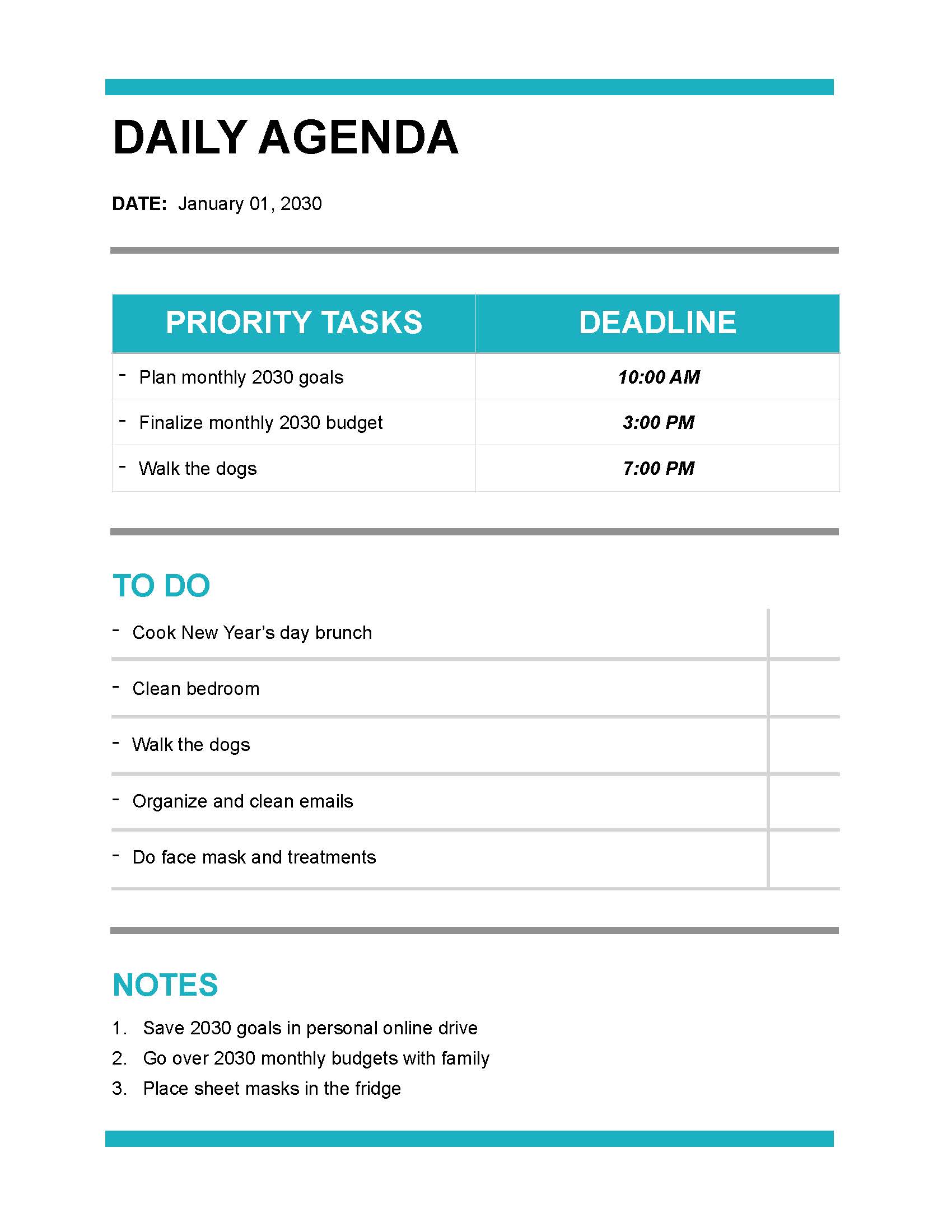 Basic Daily Agenda Template Google Docs Excel Word PDF Template