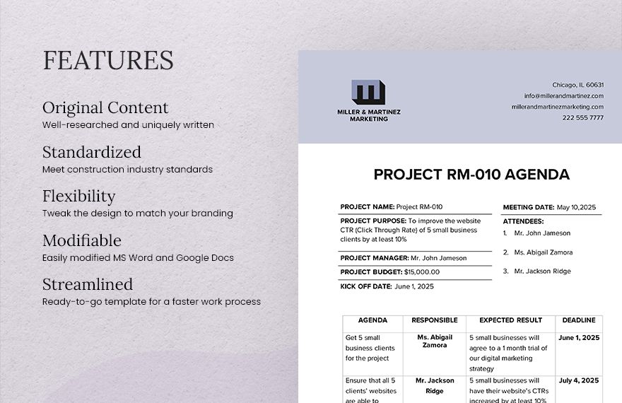 Project Agenda Template - Word, Google Docs, Excel, PDF, Apple Pages ...