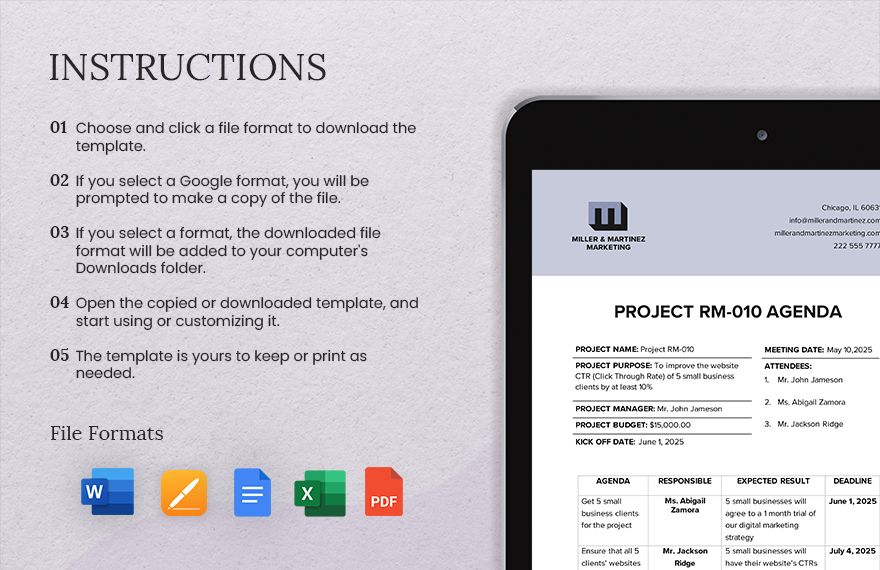 Project Agenda Template - Word, Google Docs, Excel, PDF, Apple Pages ...