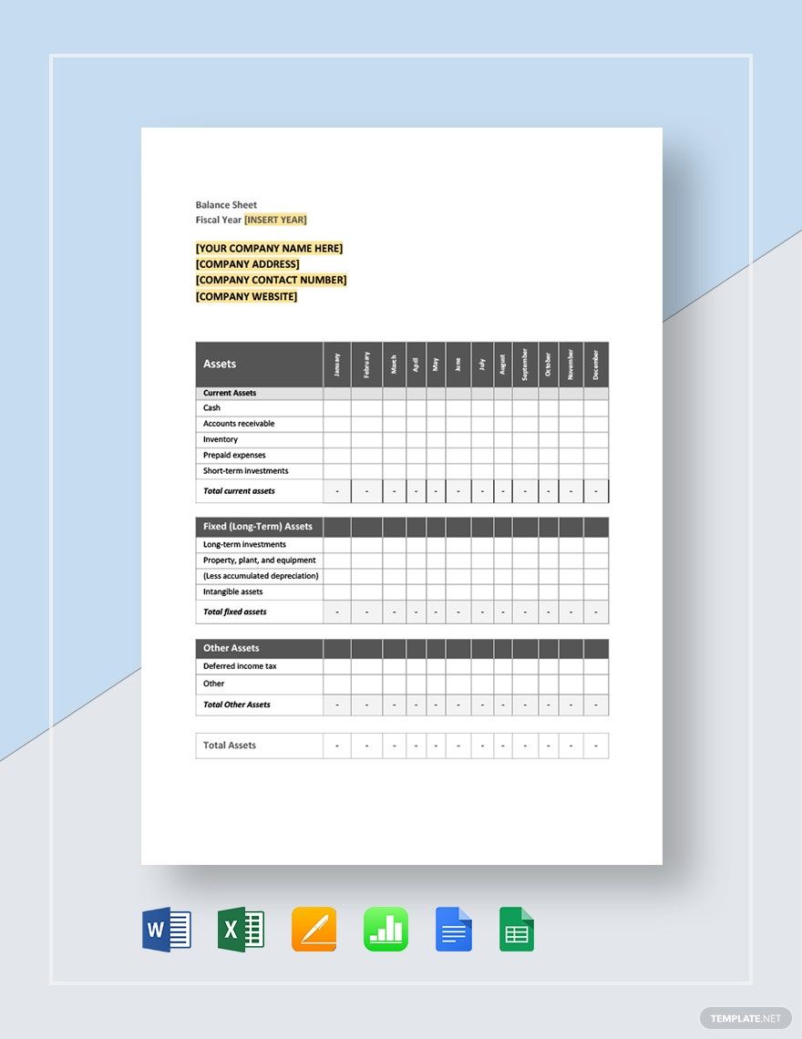 Monthly Balance Sheet Template Google Docs Google Sheets Excel 