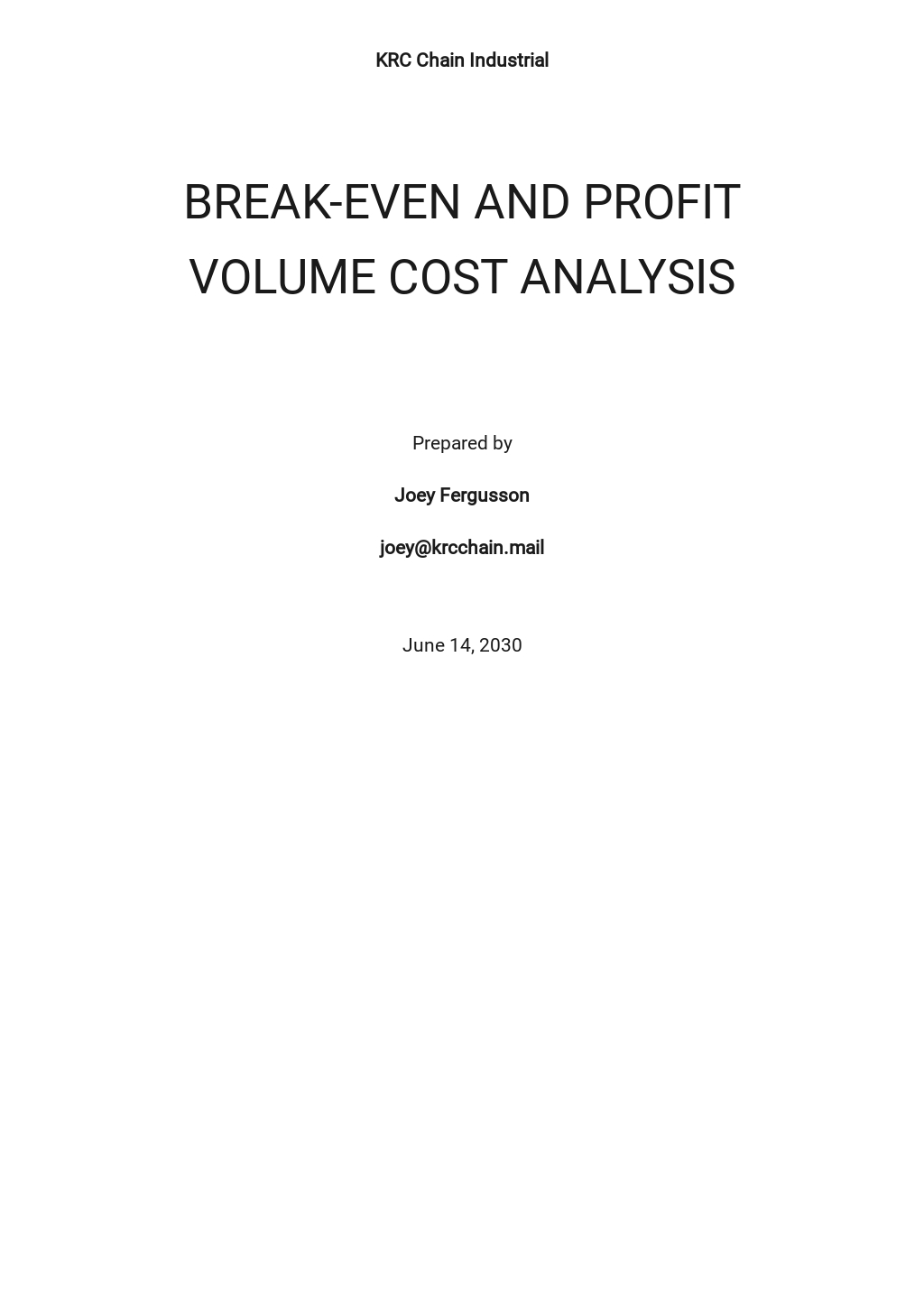Break Even and Profit Volume Cost Analysis Template