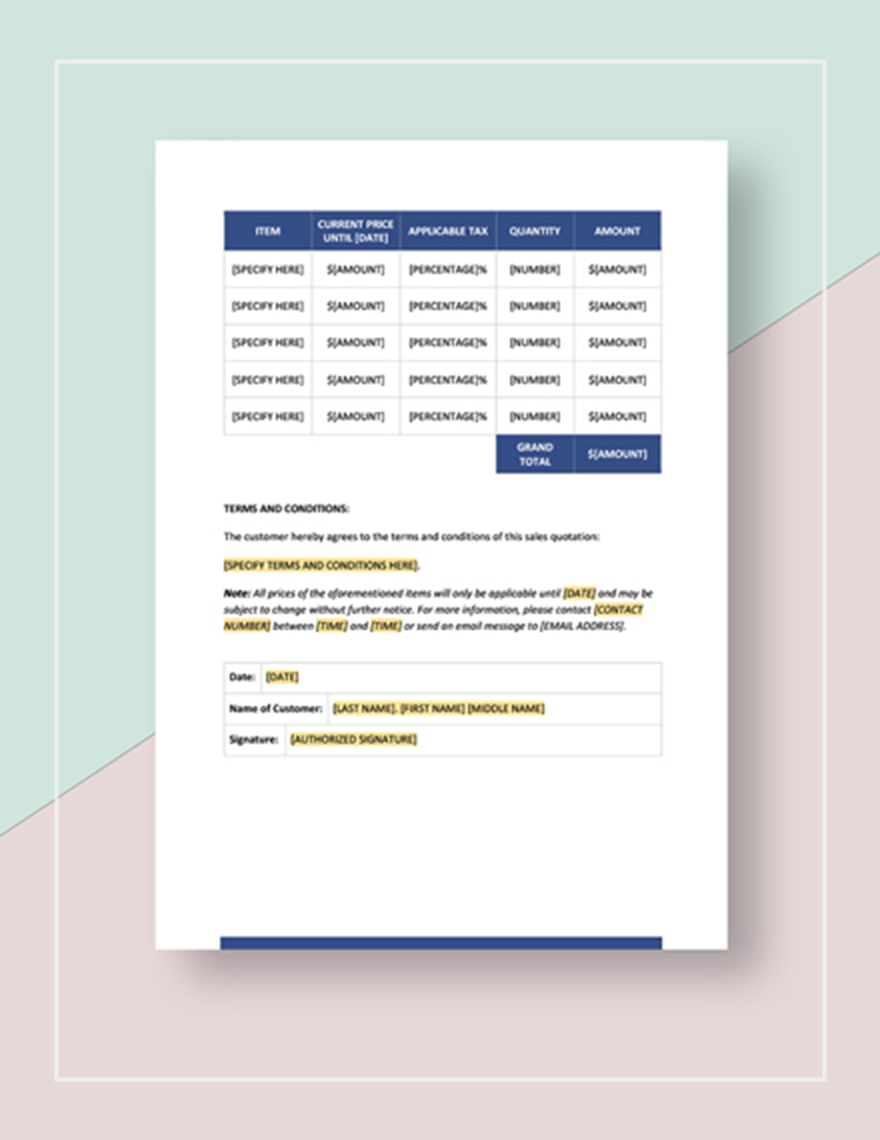 Sales Quotation Template - Google Docs, Google Sheets, Word, Apple ...