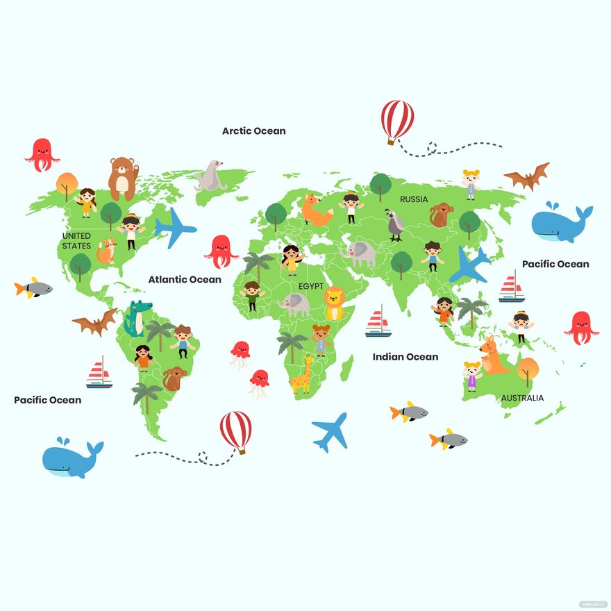 Free Kids World Map Vector - EPS, Illustrator, JPG, PNG, SVG | Template.net