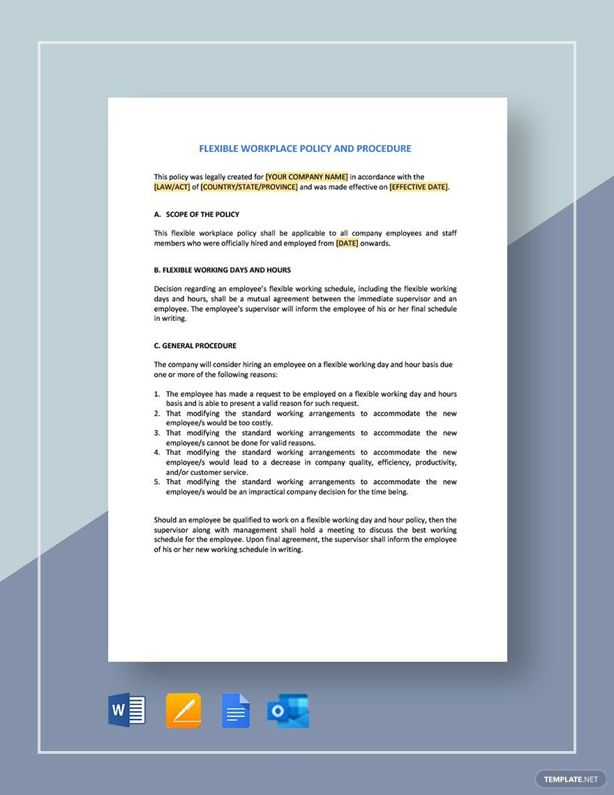 Flexible Workplace Policy And Procedure Template Google Docs Word 