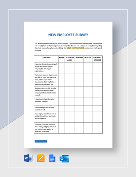 New Employee Survey Template Word DOC Google Docs Apple MAC 