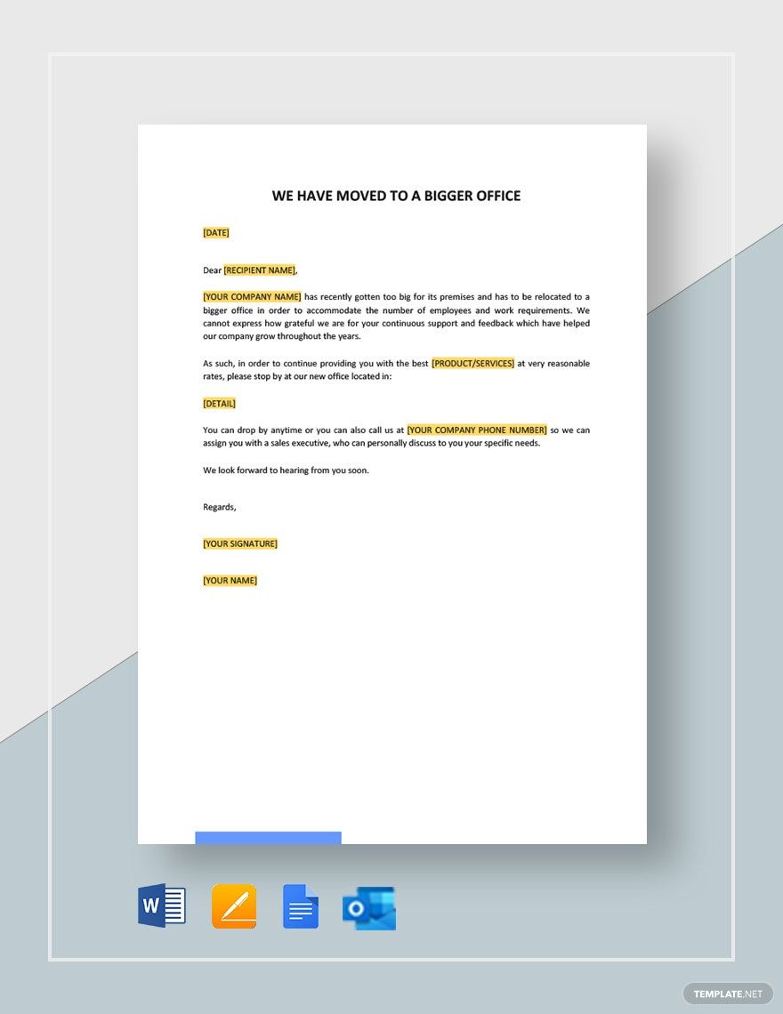 Free We Have Moved To A Bigger Office Template Download In Word Google Docs PDF Apple Pages 