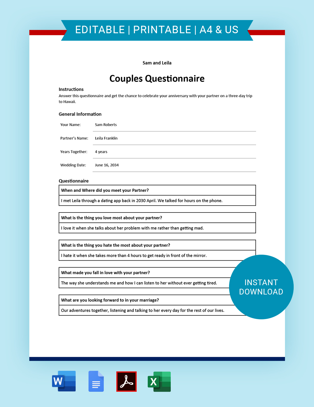 Couples Questionnaire Template Download In Word Google Docs Excel 