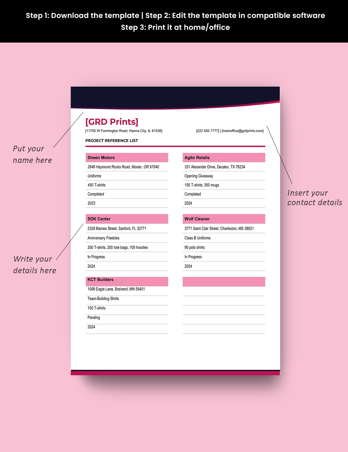 Project Reference List Template In MS Word GDocsLink Pages Download