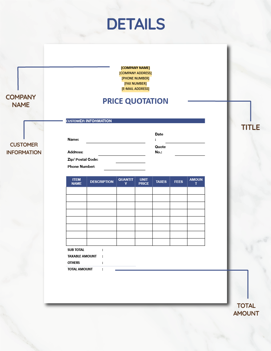 Price Quotation Template in MS Word, MS Excel, Pages, Numbers, Google ...