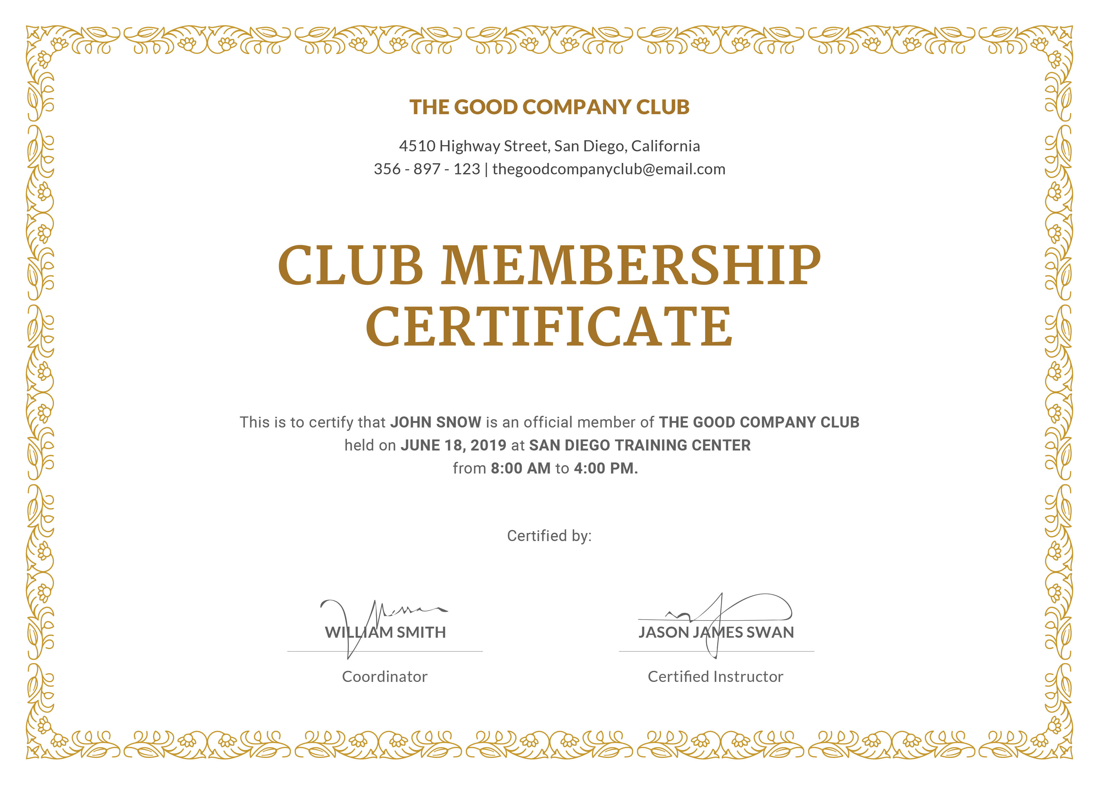 Free Club Membership Certificate Template In Adobe Photoshop 