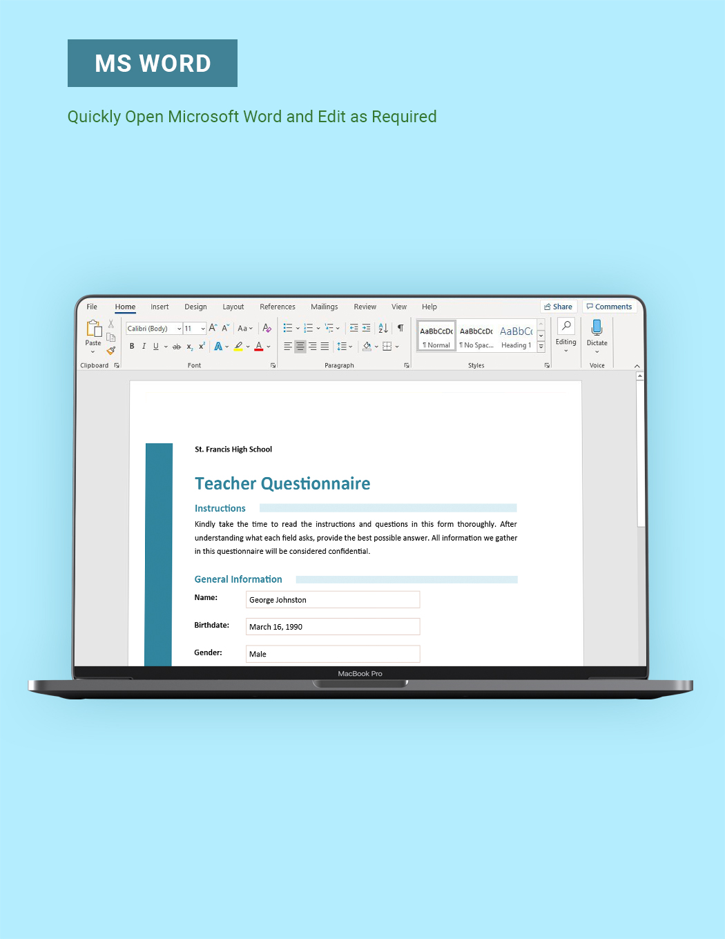Teacher Questionnaire - Google Docs, Google Sheets, Excel, Word, PDF ...