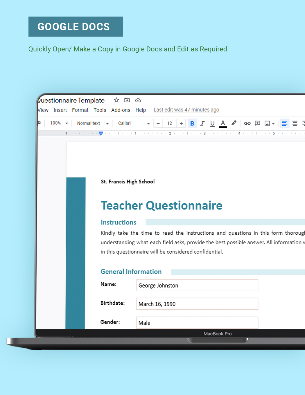Teacher Questionnaire - Google Docs, Google Sheets, Excel, Word, PDF ...