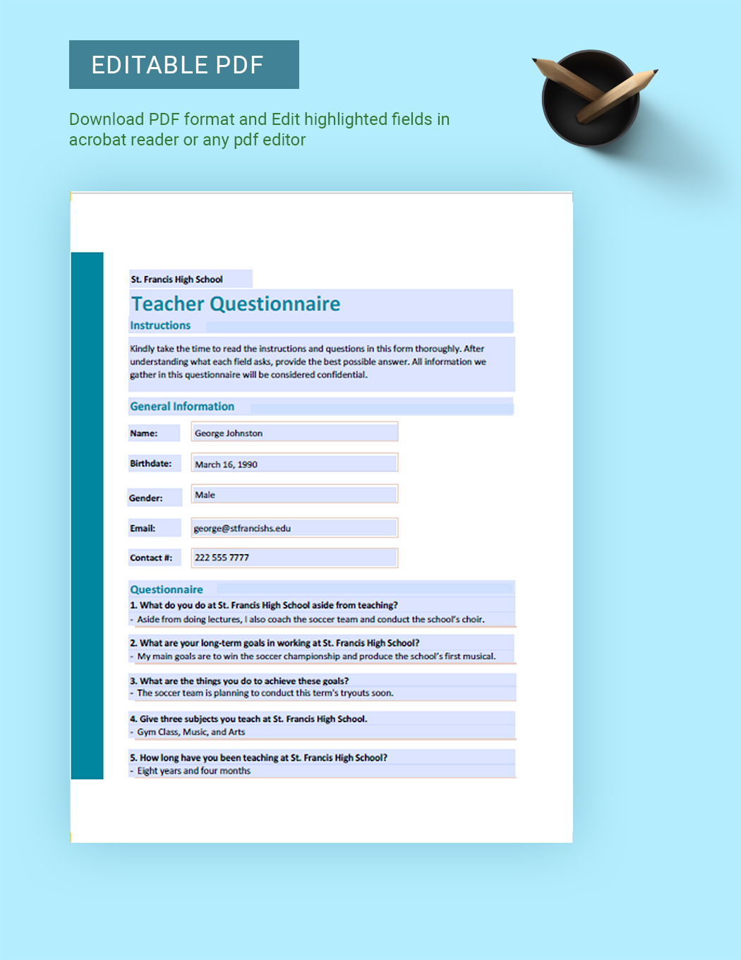 Teacher Questionnaire - Google Docs, Google Sheets, Excel, Word, PDF ...