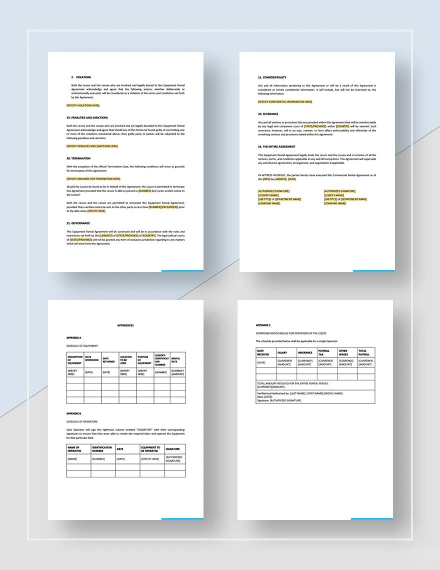Equipment Rental Agreement Template - Google Docs, Word, Apple Pages ...