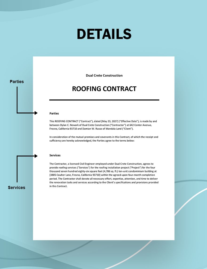 Roofing Contract Template - Google Docs, Word, Apple Pages, PDF ...