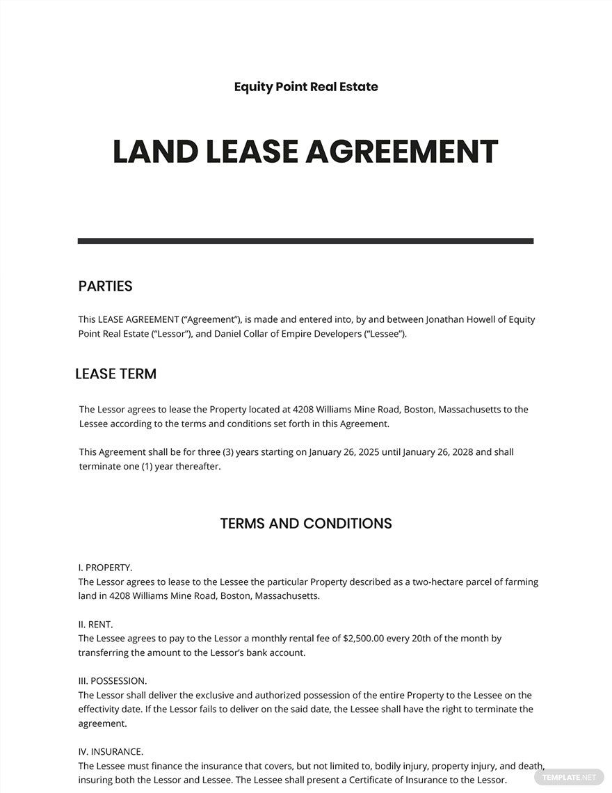 Sample Land Lease Agreement Template Google Docs Word Apple Pages Template