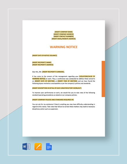 42+ Printable Written Warning Templates - PDF, Google Docs, MS Word ...