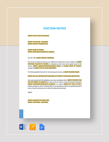 22+ Sample Eviction Notice Templates - PDF, Google Docs, MS Word, Apple ...