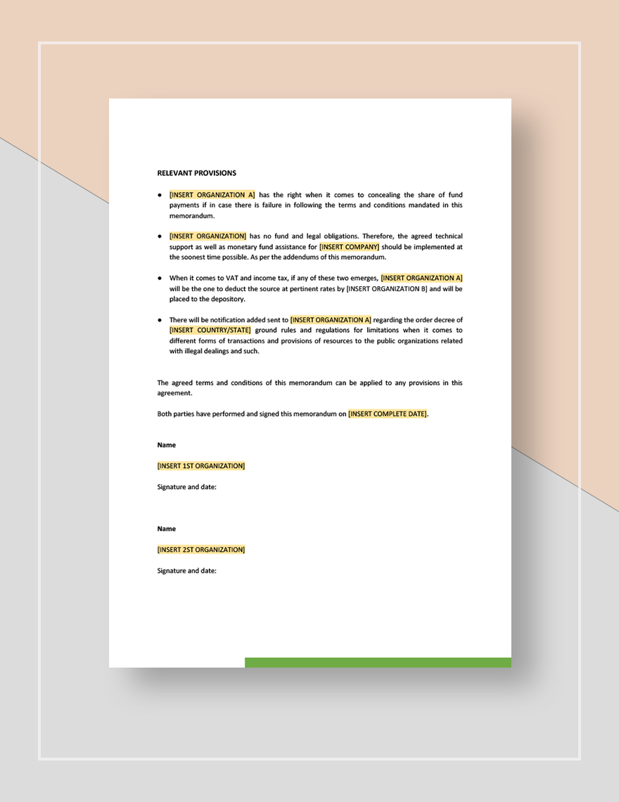 Memorandum of Understanding Between Two Parties for Business Template ...