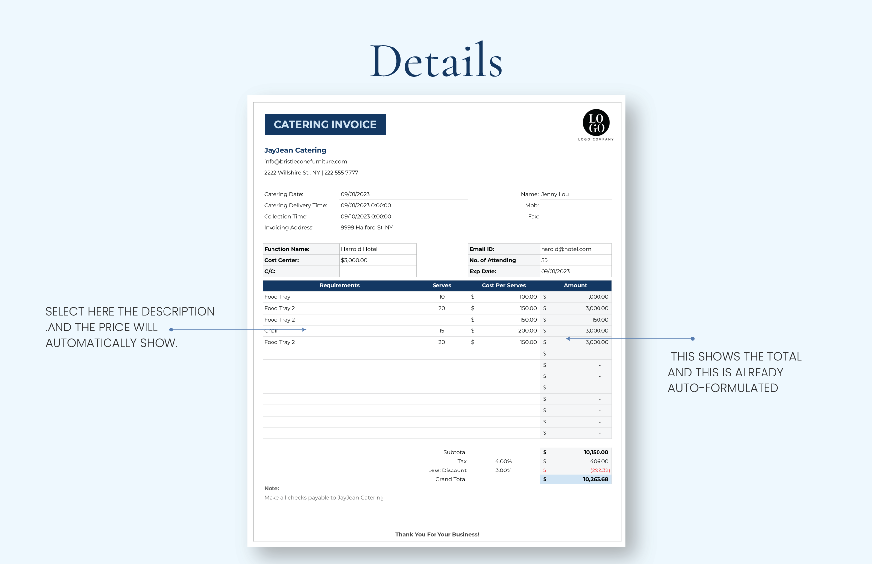 Catering Invoice Template - Download in Word, Google Docs, Excel ...