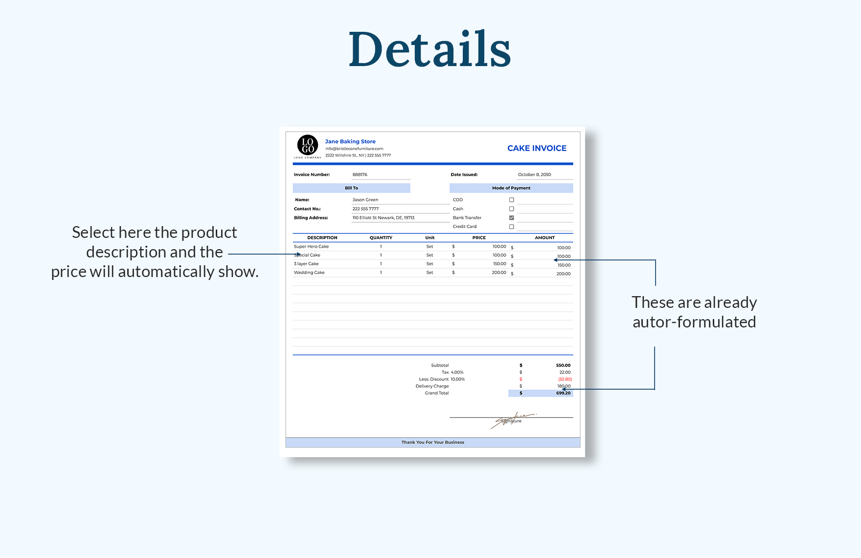 Cake Invoice Template - Download in Word, Google Docs, Excel, Google ...