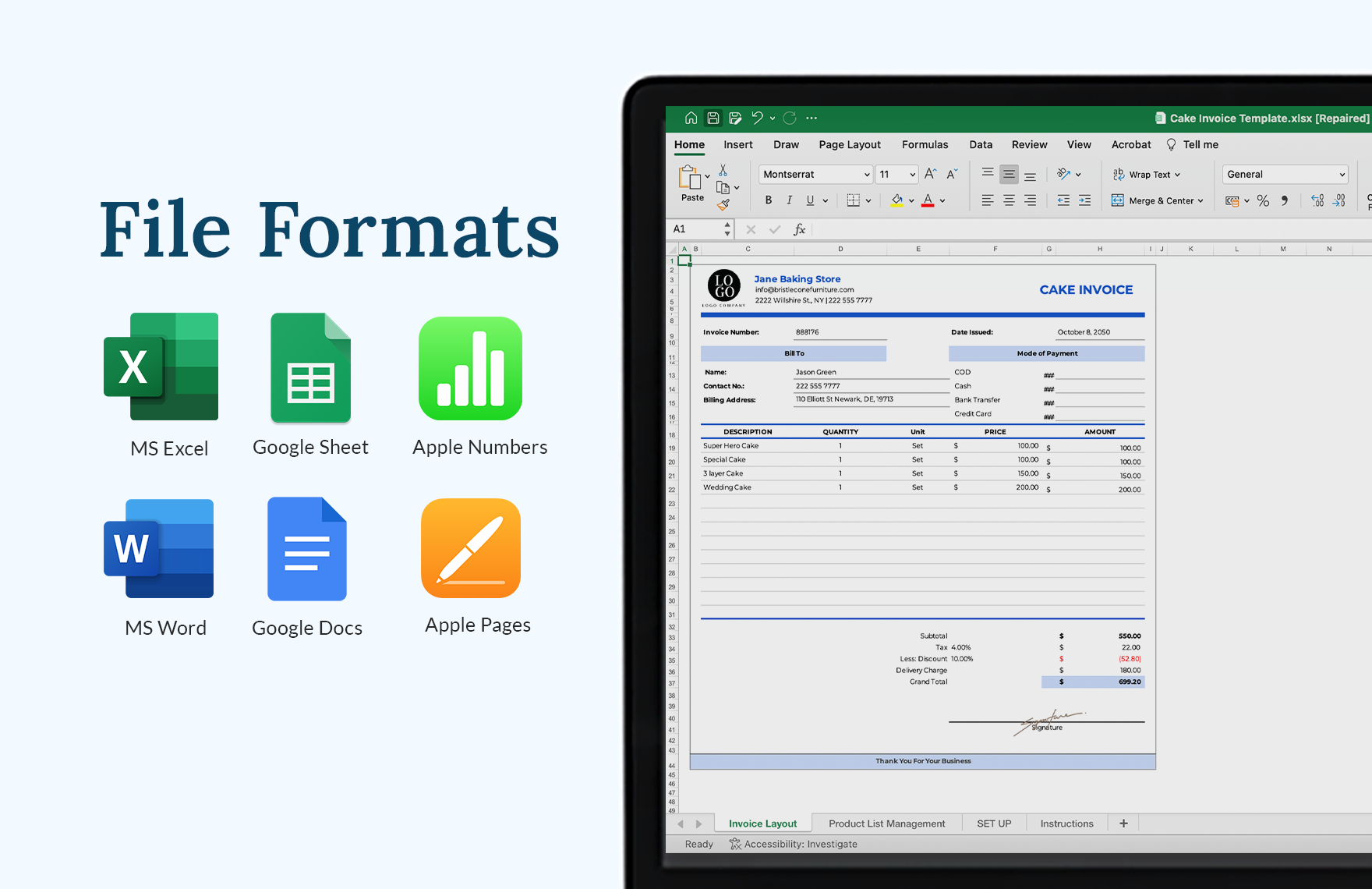 Cake Invoice Template - Download in Word, Google Docs, Excel, Google ...
