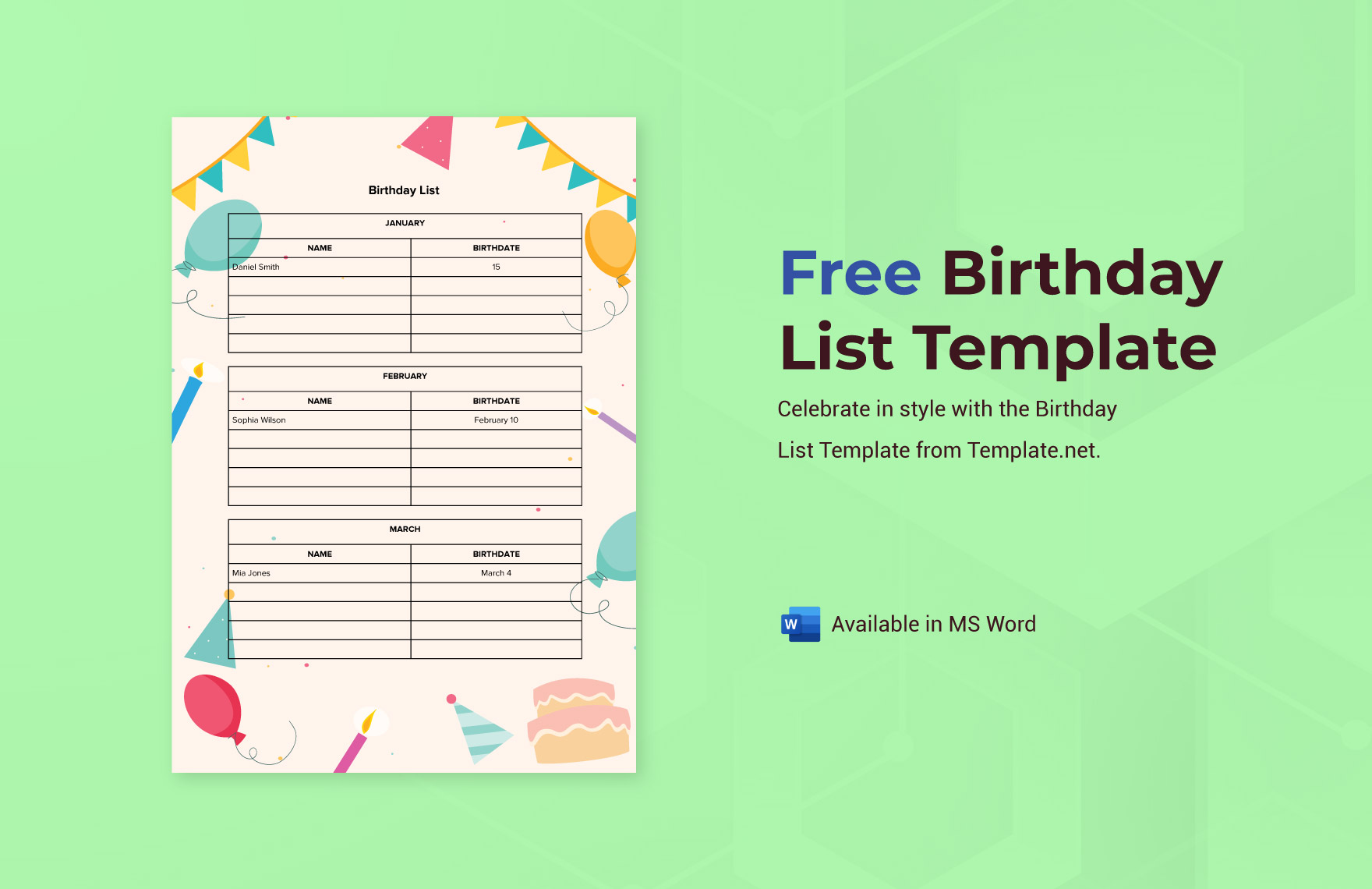 Free Birthday List Template Download In Word Template Free Birthday List Template Download In Word Template