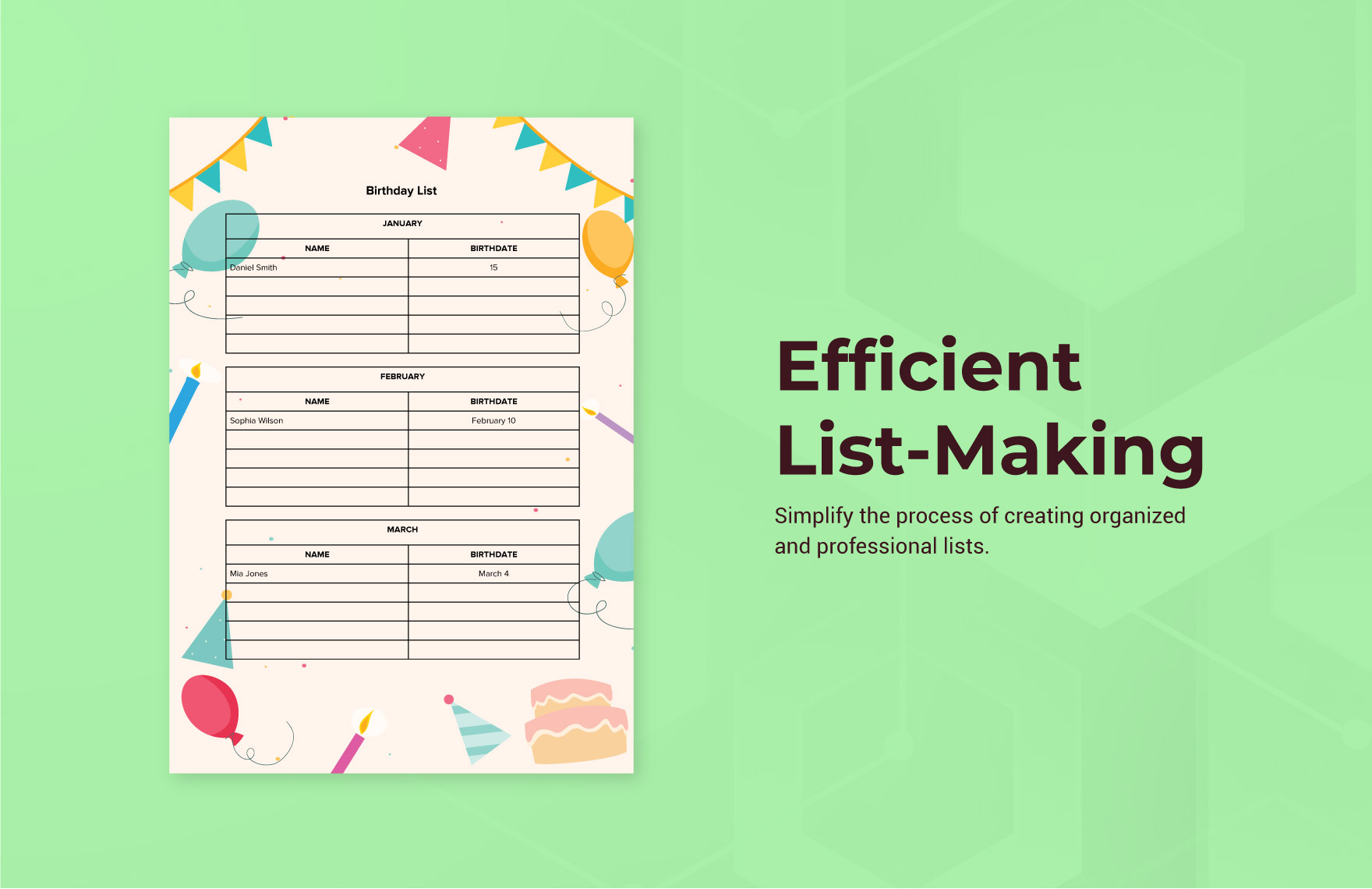 Free Birthday List Template - Download in Word, PSD | Template.net