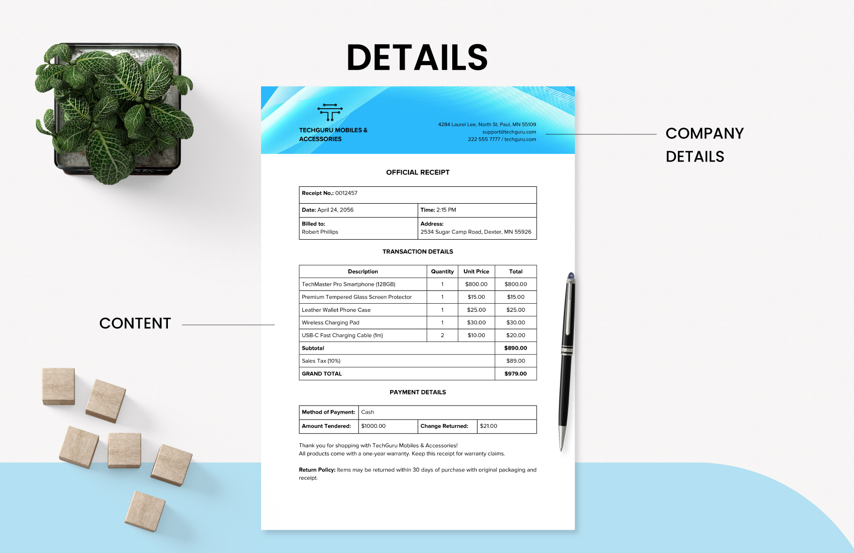 Official Receipt Template - Download in Word, Google Docs, Excel, PDF ...