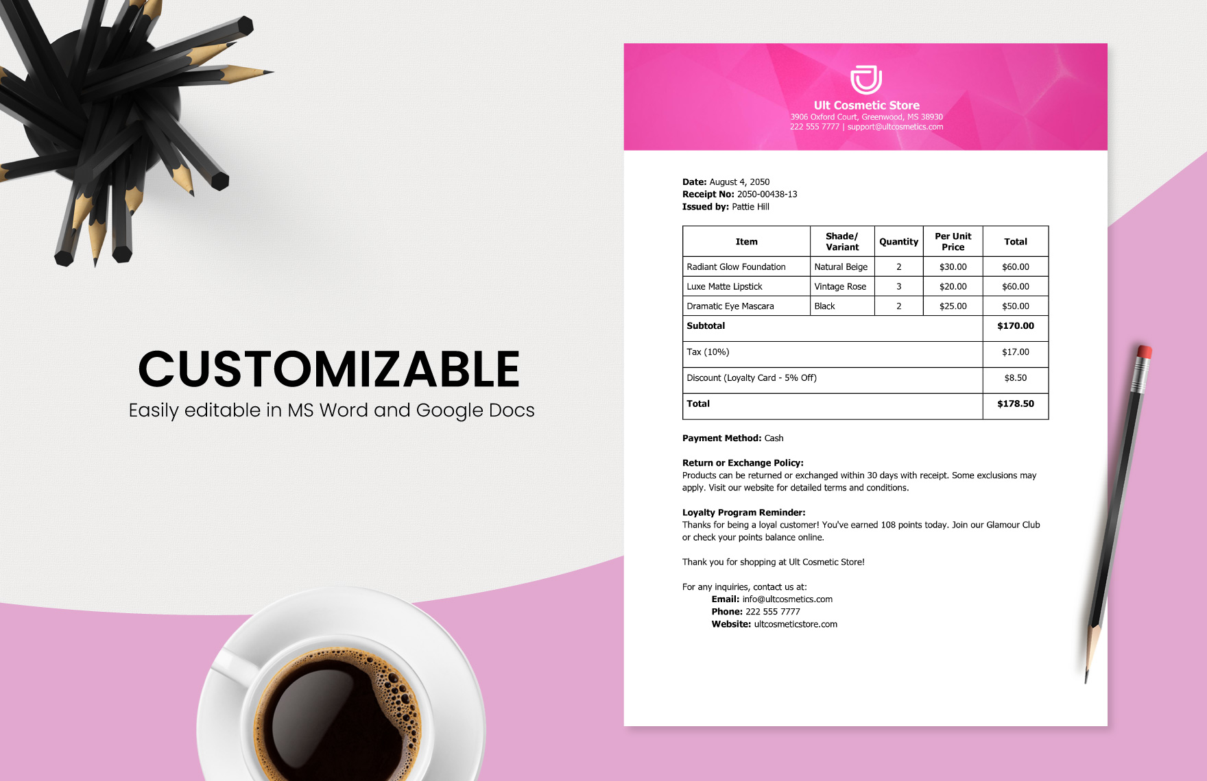 Free Simple Receipt Template - Download in Word, Google Docs, Excel ...