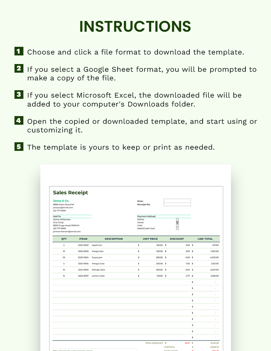 Commercial Sales Receipt Template - Google Docs, Google Sheets, Excel ...