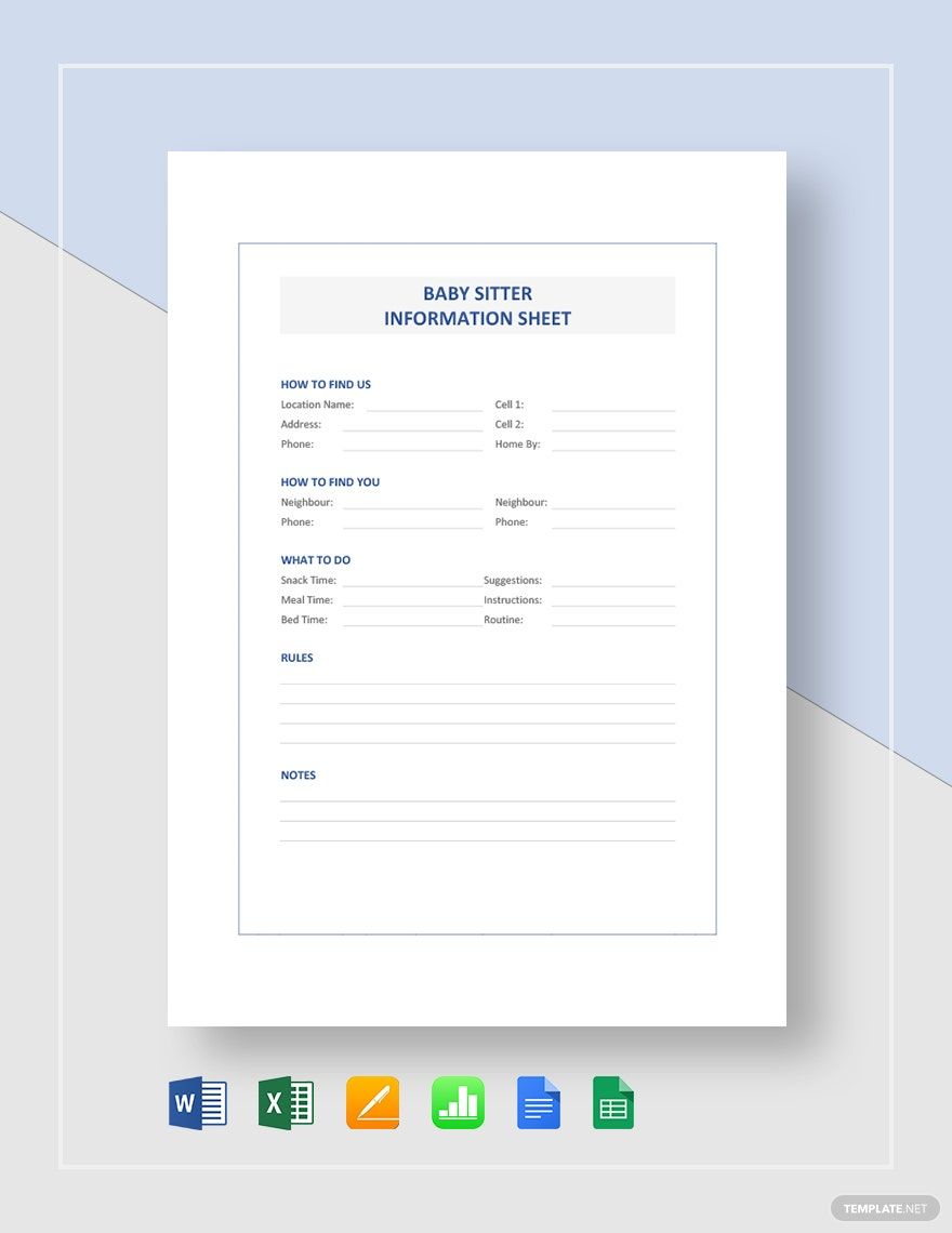 Babysitter Information Sheet Template Download In Word Google Docs 