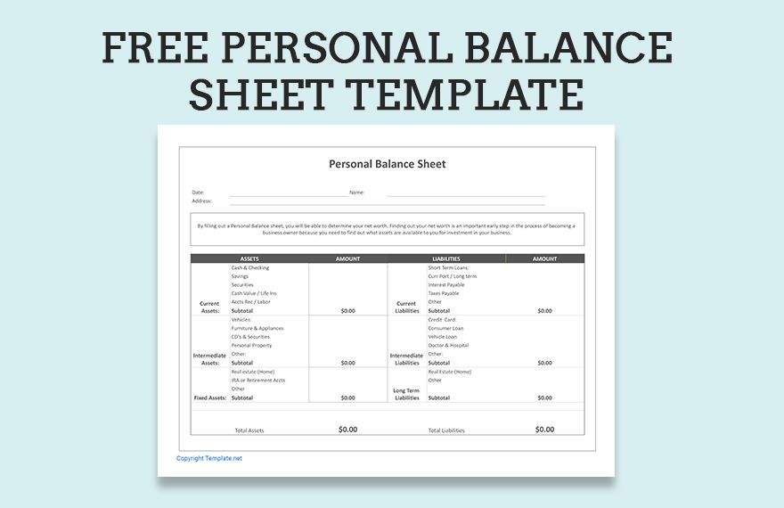 Free Personal Balance Sheet Template Google Docs Google Sheets