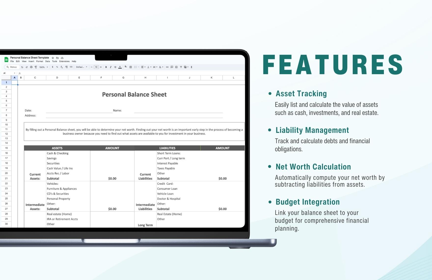 Free Personal Balance Sheet Template - Download in Word, Google Docs ...