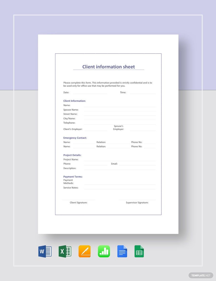 Client Information Sheet Template Download In Word Google Docs