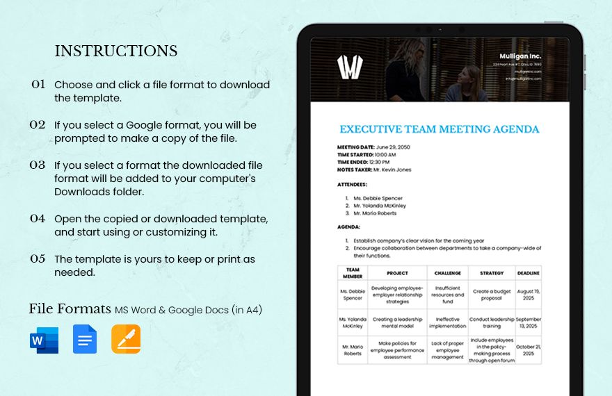 Executive Team Meeting Agenda Template - Google Docs, Word, Apple Pages ...
