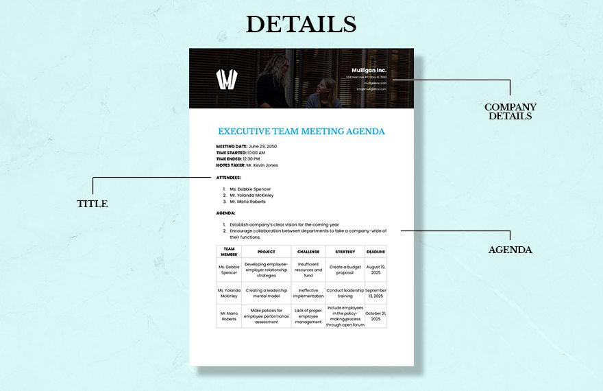 Executive Team Meeting Agenda Template - Google Docs, Word, Apple Pages ...