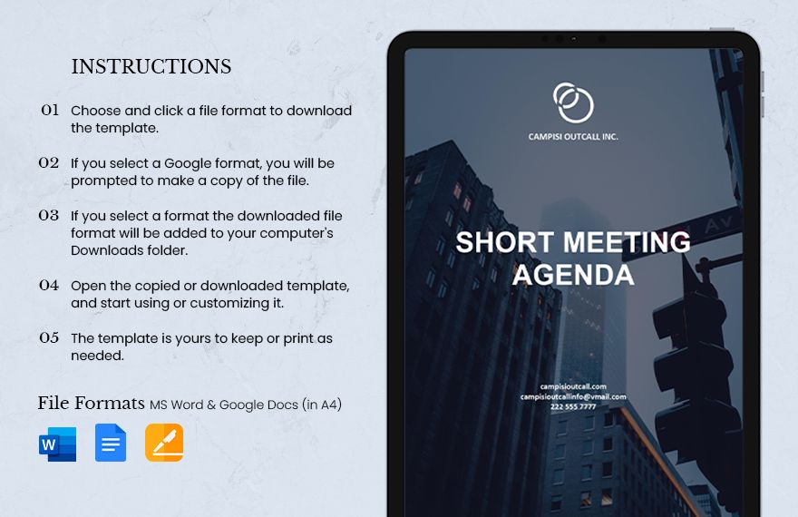 Short Meeting Agenda Template - Google Docs, Word, Apple Pages ...