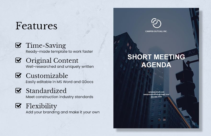 Short Meeting Agenda Template - Google Docs, Word, Apple Pages ...