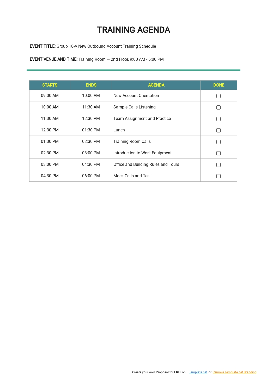 Training Agenda Template Template