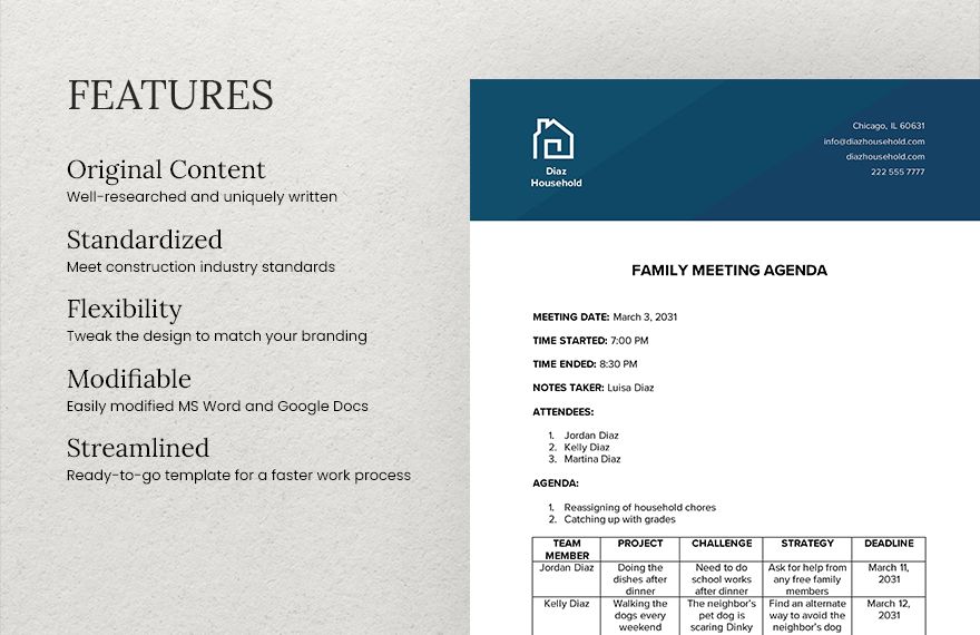 Family Meeting Agenda Template - Google Docs, Word, Apple Pages ...