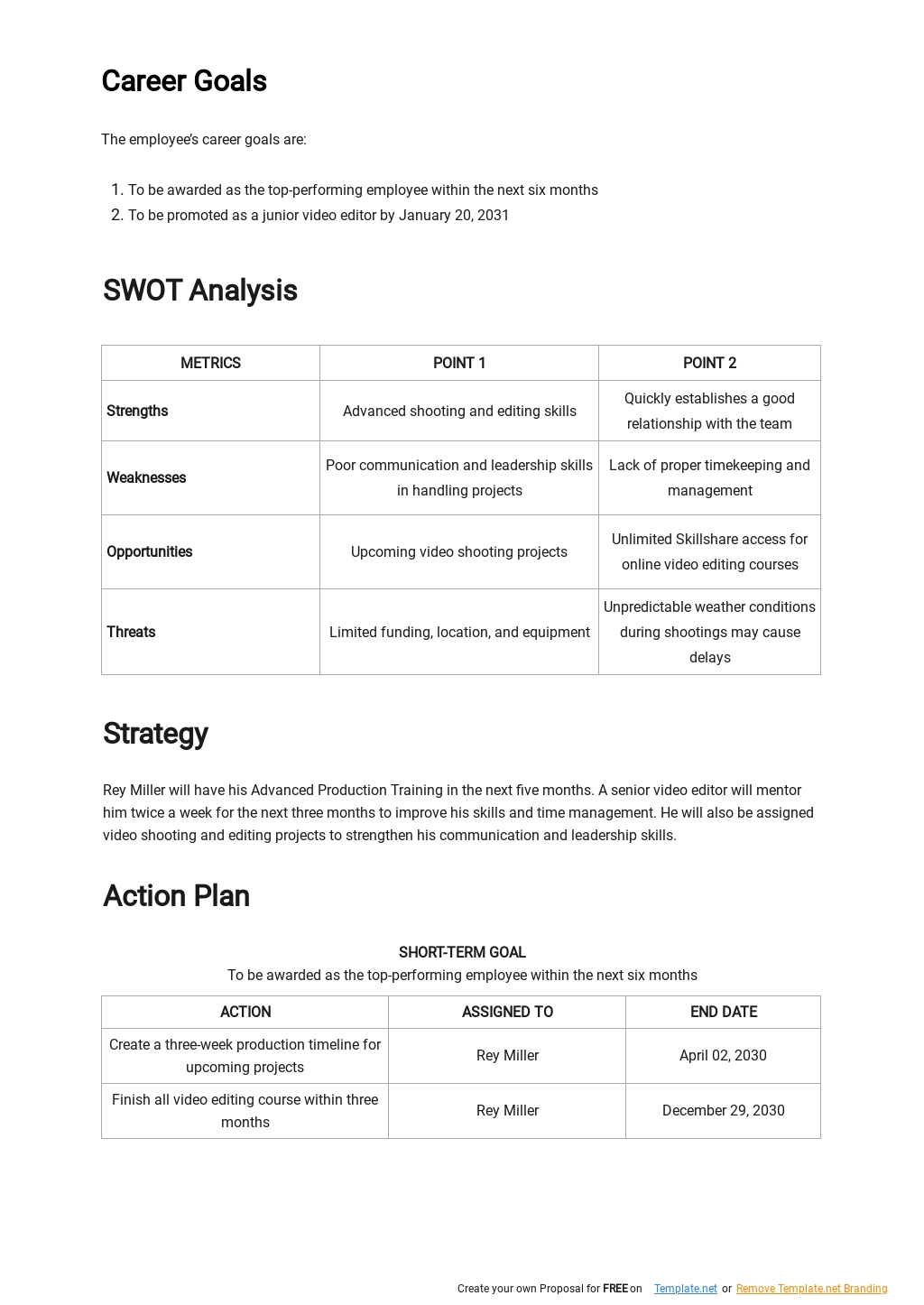 Performance Review Development Plan Examples