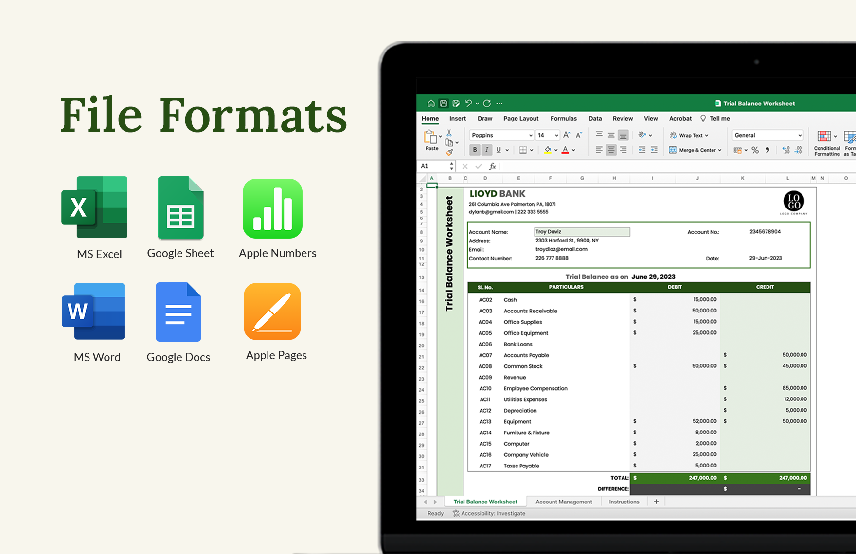 Trial Balance Worksheet Template - Download in Word, Google Docs, Excel ...