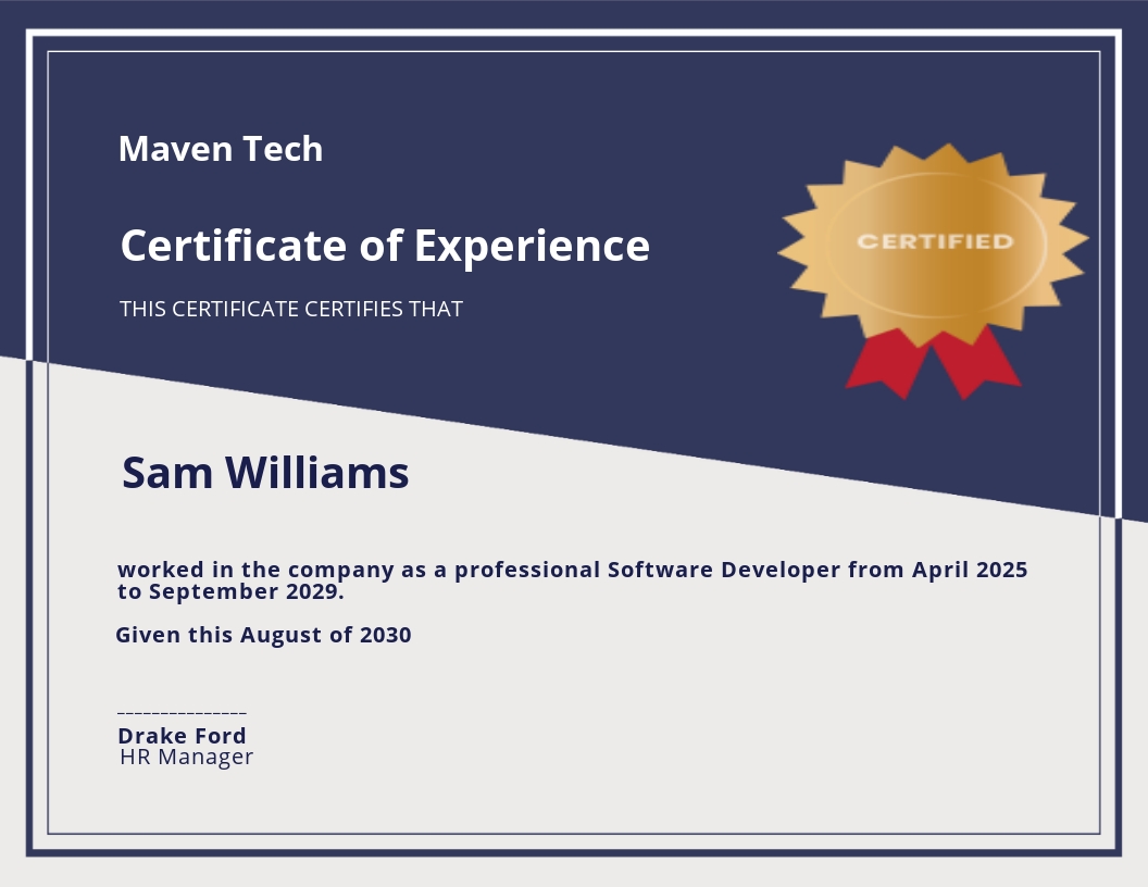 Experience Certificate Template Free PDF Word PSD InDesign