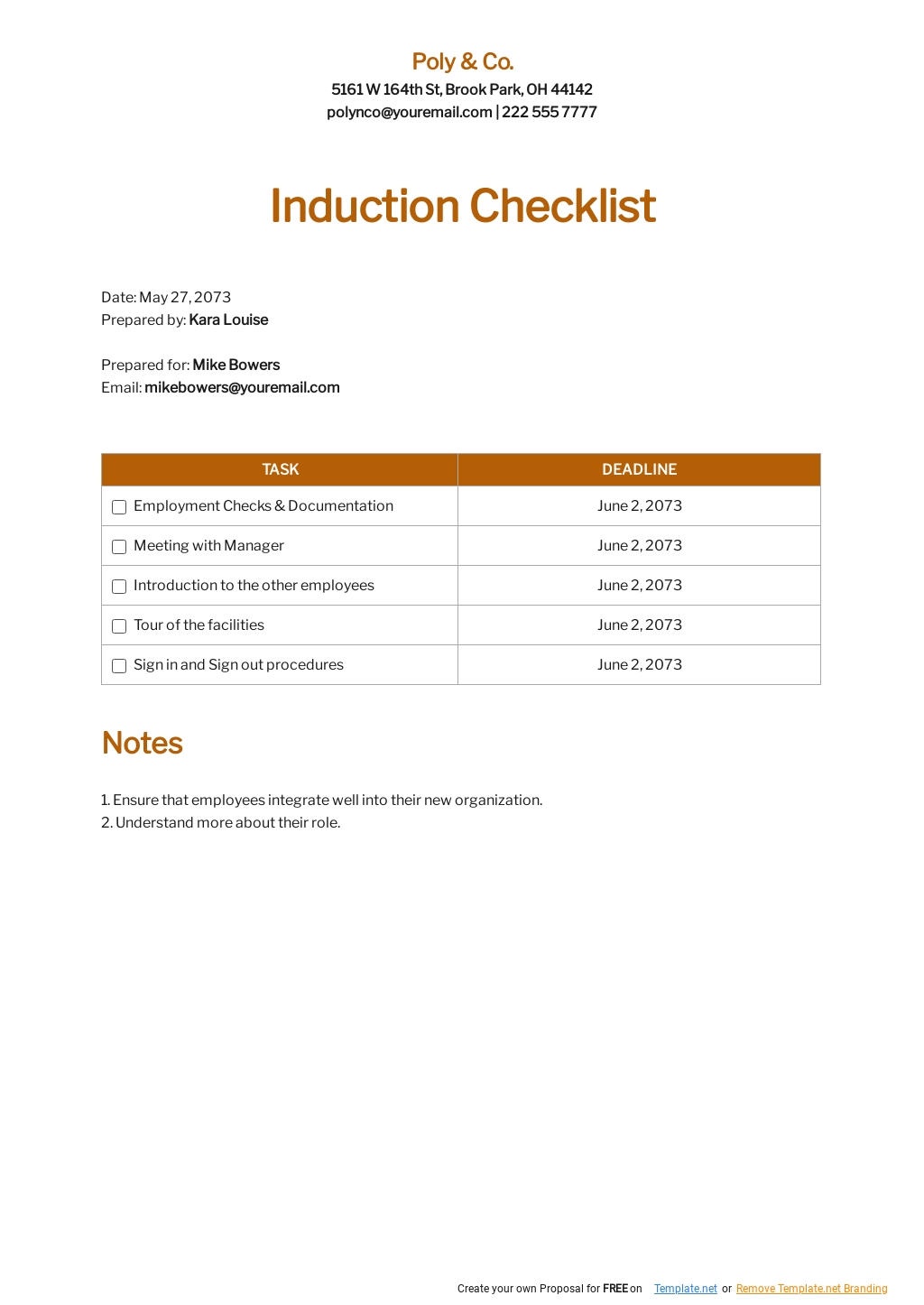 Free Induction Checklist Sample Download In Word Google Docs Apple 