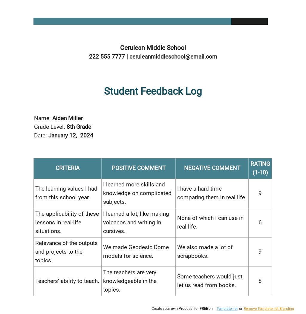 Free Student Feedback Log Template Download In Word Google Docs 
