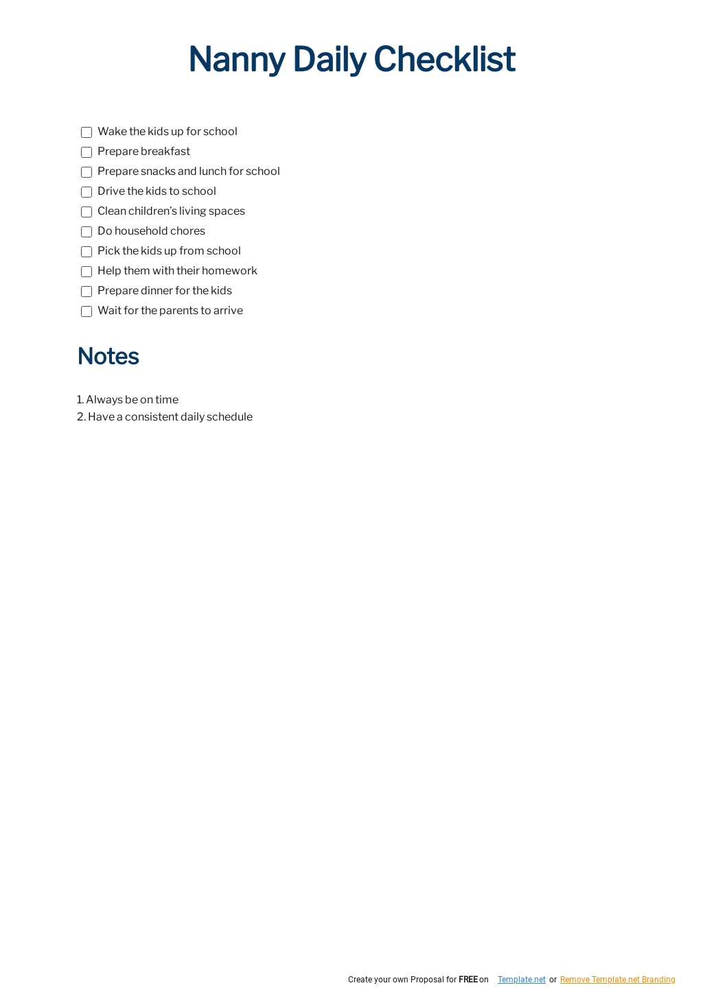 Nanny Daily Checklist Template Download In Word Google Docs Apple 